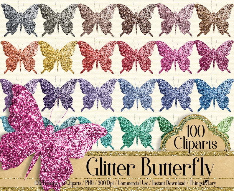 100 Luxury Glitter Butterfly Cliparts, Planner Clipart, Colorful ...
