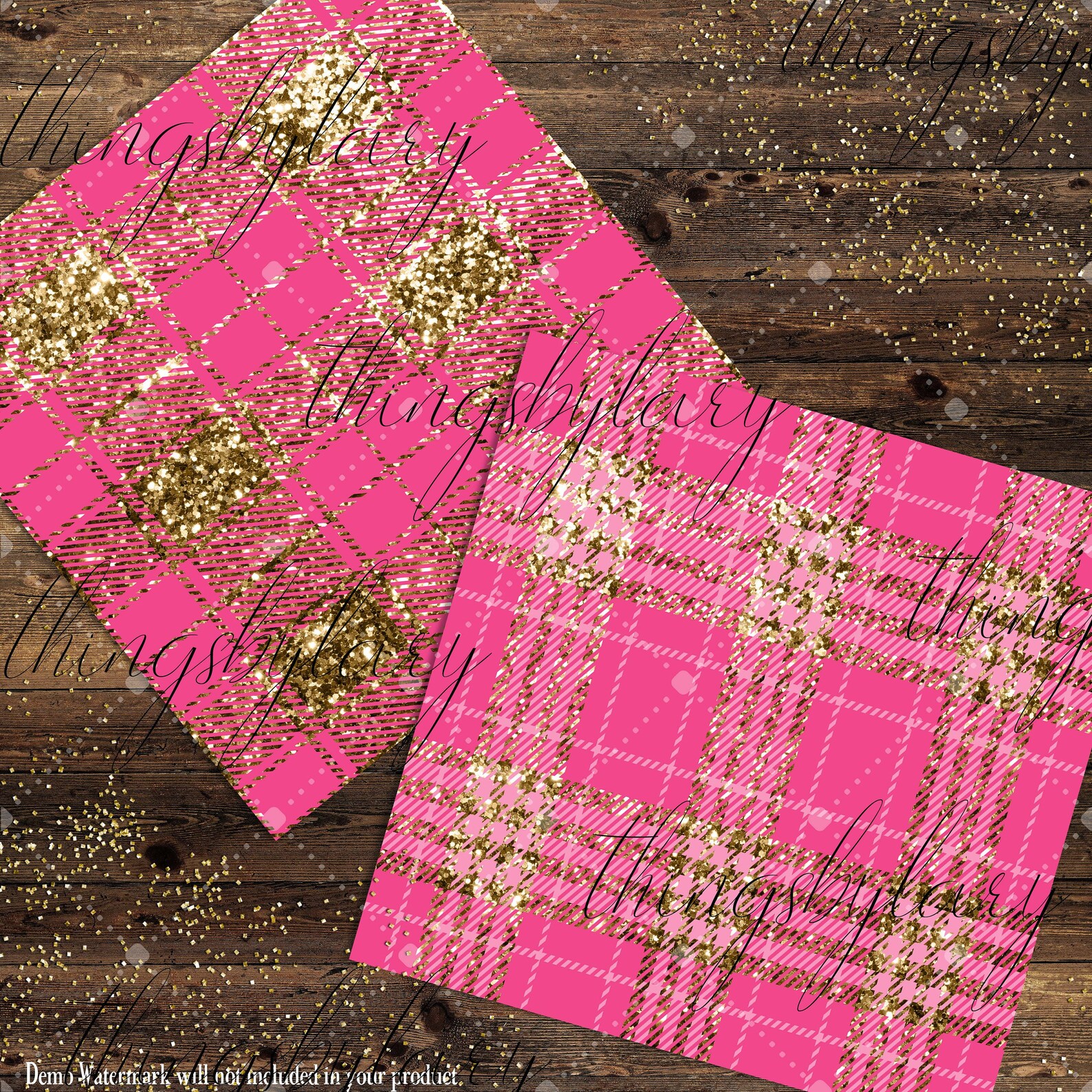 16 Luxury Gold and Pink Glitter Plaid Tartan Digital Paper - Etsy