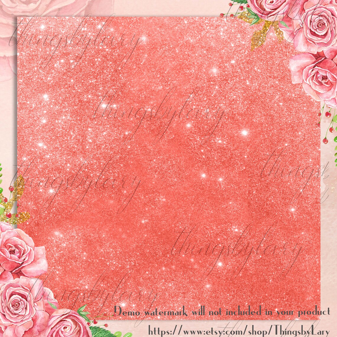 42 Living Coral Glitter Digital Papers 12 inch 300 Dpi Planner | Etsy