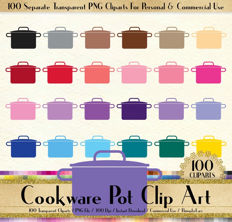 100 Cookware Pot Clipart Kitchen Digital Clip Art Cooking - Etsy