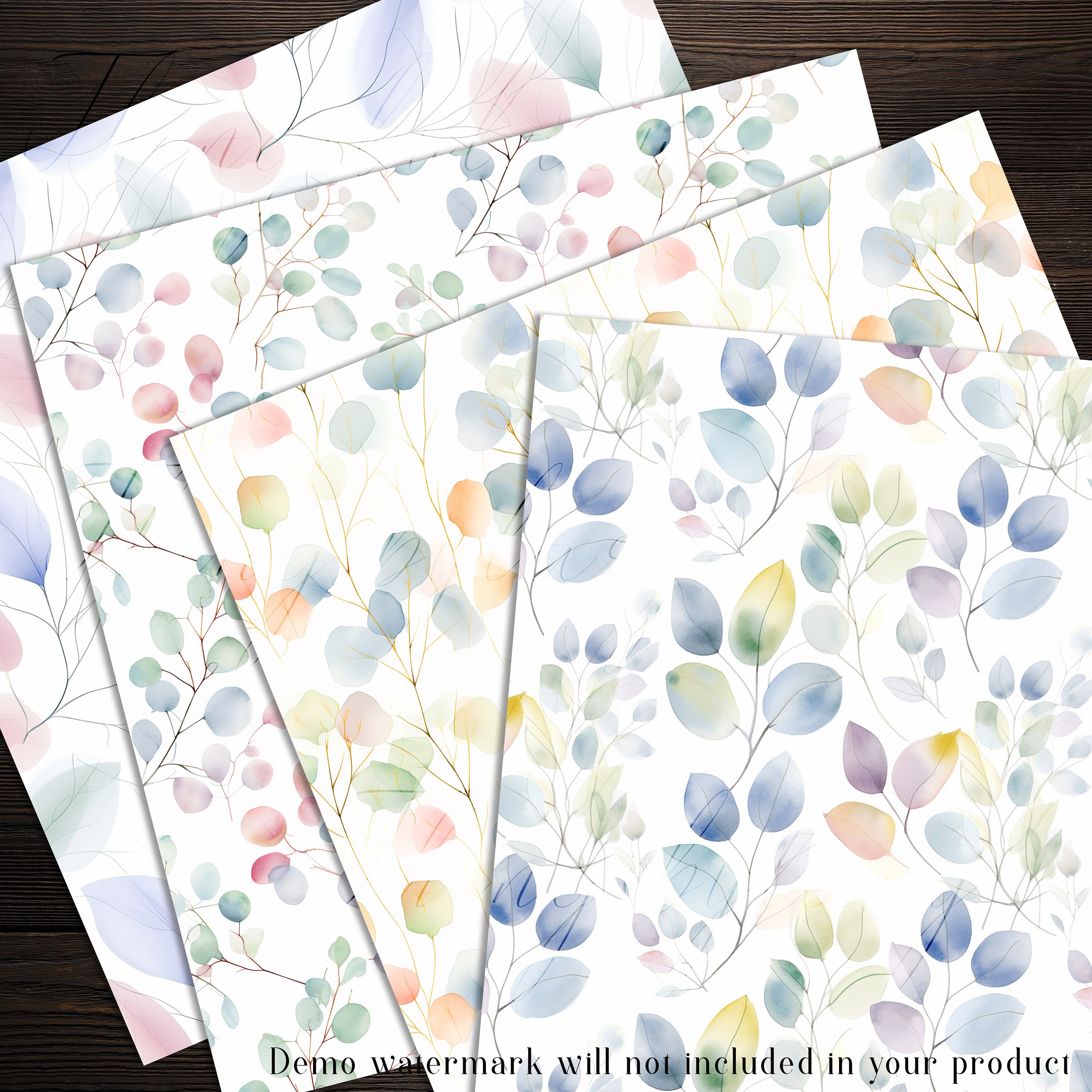 20 Seamless Watercolor Eucalyptus Leaf Digital Papers Commercial Use ...