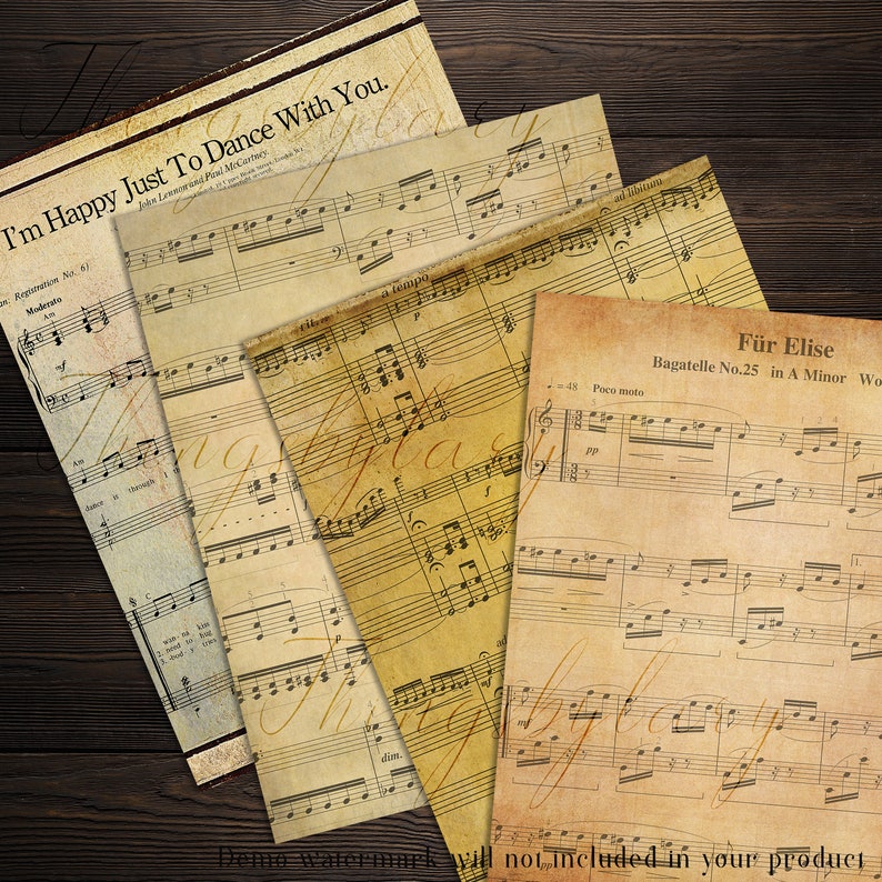 16 Antique Music Sheet Papers 8.5x11 in Instant Download Commercial Use ...