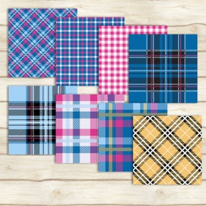 24 Pink and Blue Plaid Digital Papers 12inch 300 Dpi Instant Download ...