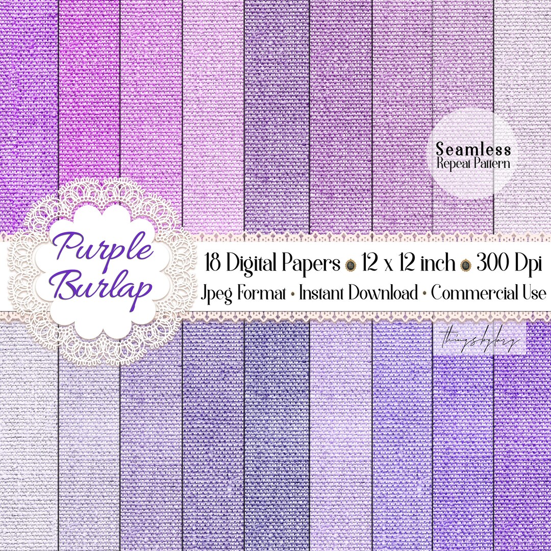 18 Seamless Realistic Purple Lilac Burlap Digital Papers 12 X 12 Inch ...