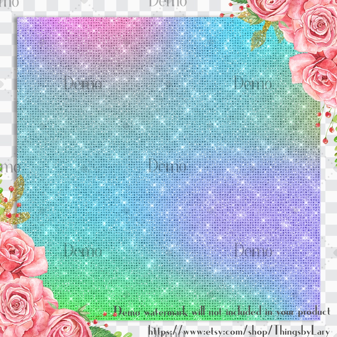 16 Magical Fairy Tale Unicorn Mermaid Glitter Digital Papers Commercial ...