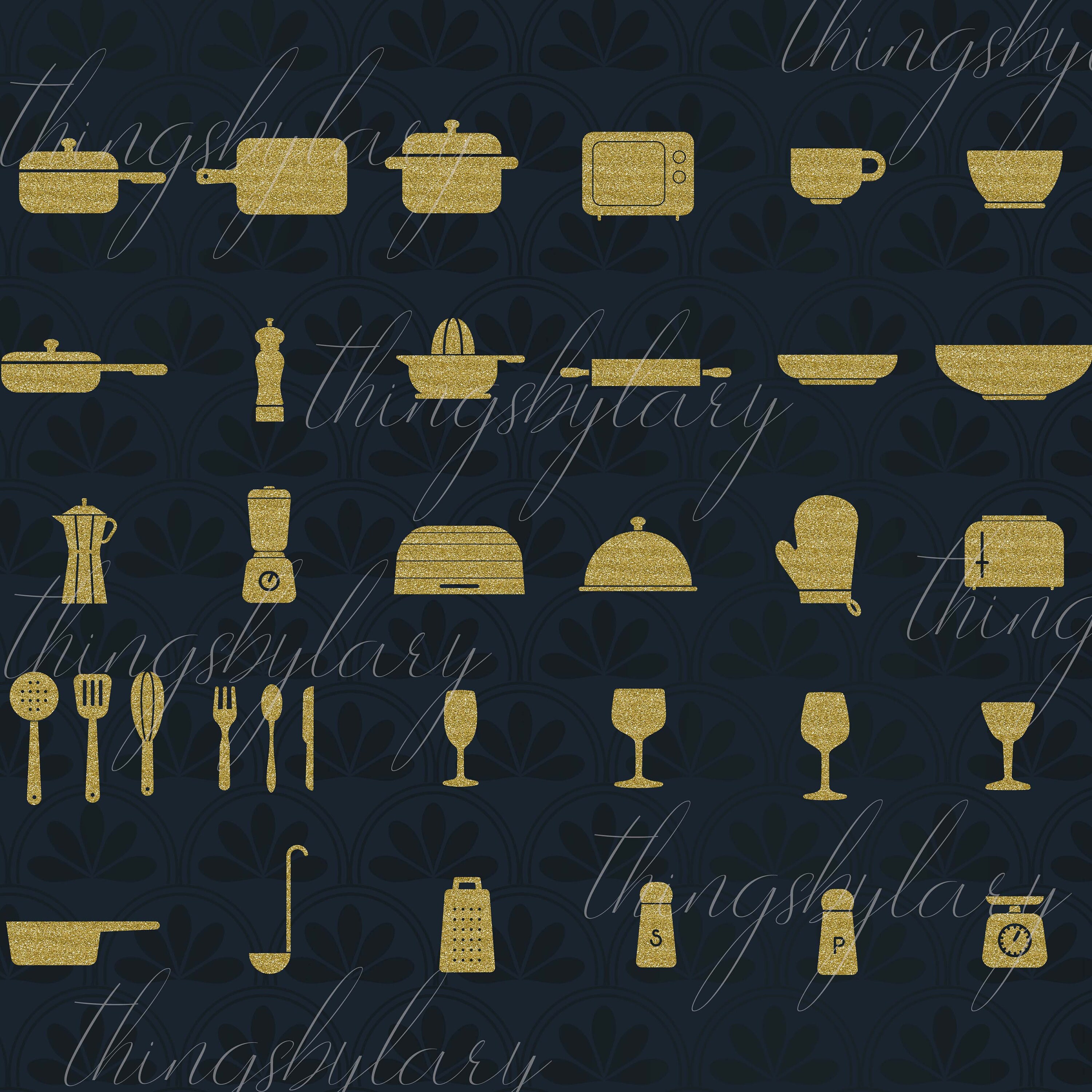 Gold Glitter Kitchen Sets, Instant Download, Commercial Use, Glitter ...