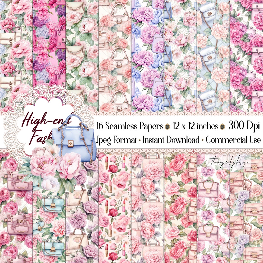 16 Seamless Watercolor Luxury Fashion Digital Papers Commercial Use ...