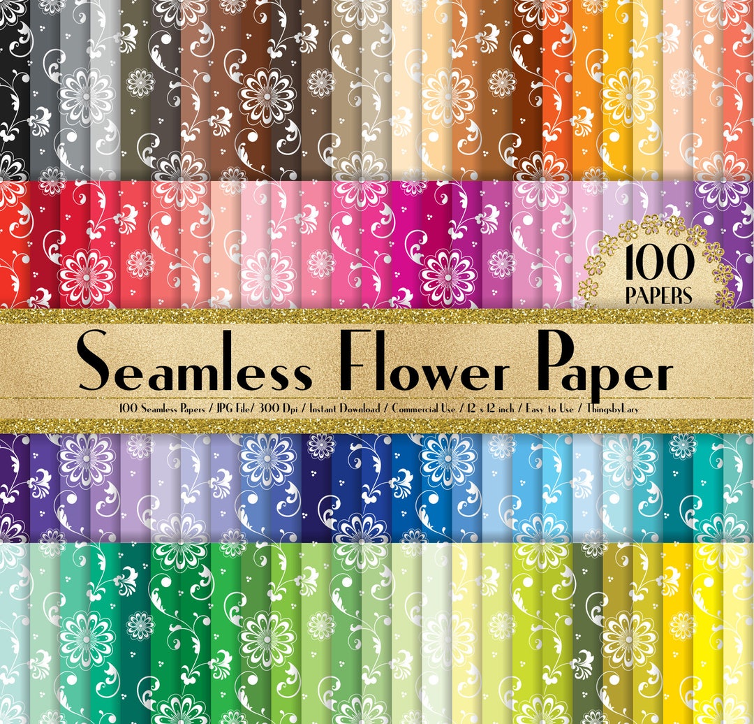100 Seamless Flower Papers in 12" X 12", 300 Dpi Planner Paper ...