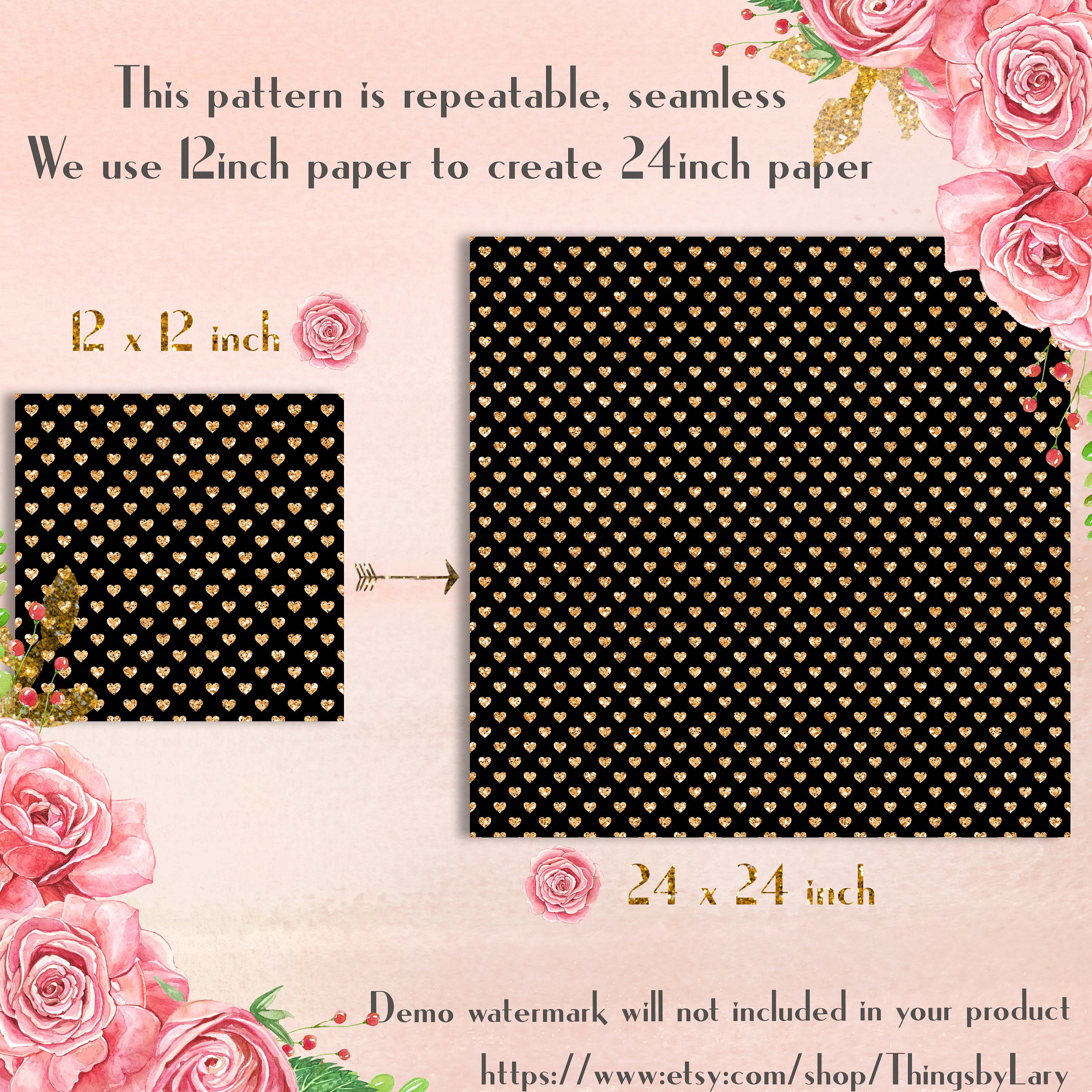 100 Seamless Black and Glitter Heart Pattern Digital Papers - Etsy