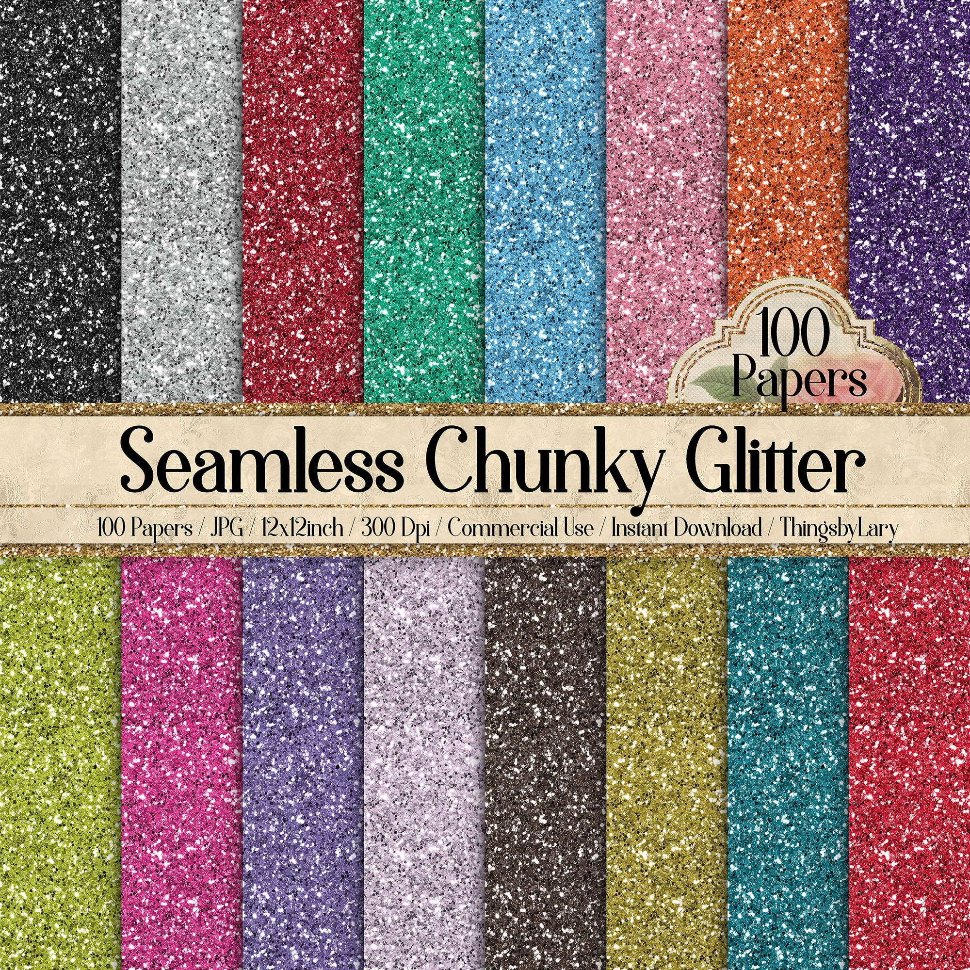 100 Seamless Chunky Glitter Digital Papers 12x12" 300 Dpi Commercial ...