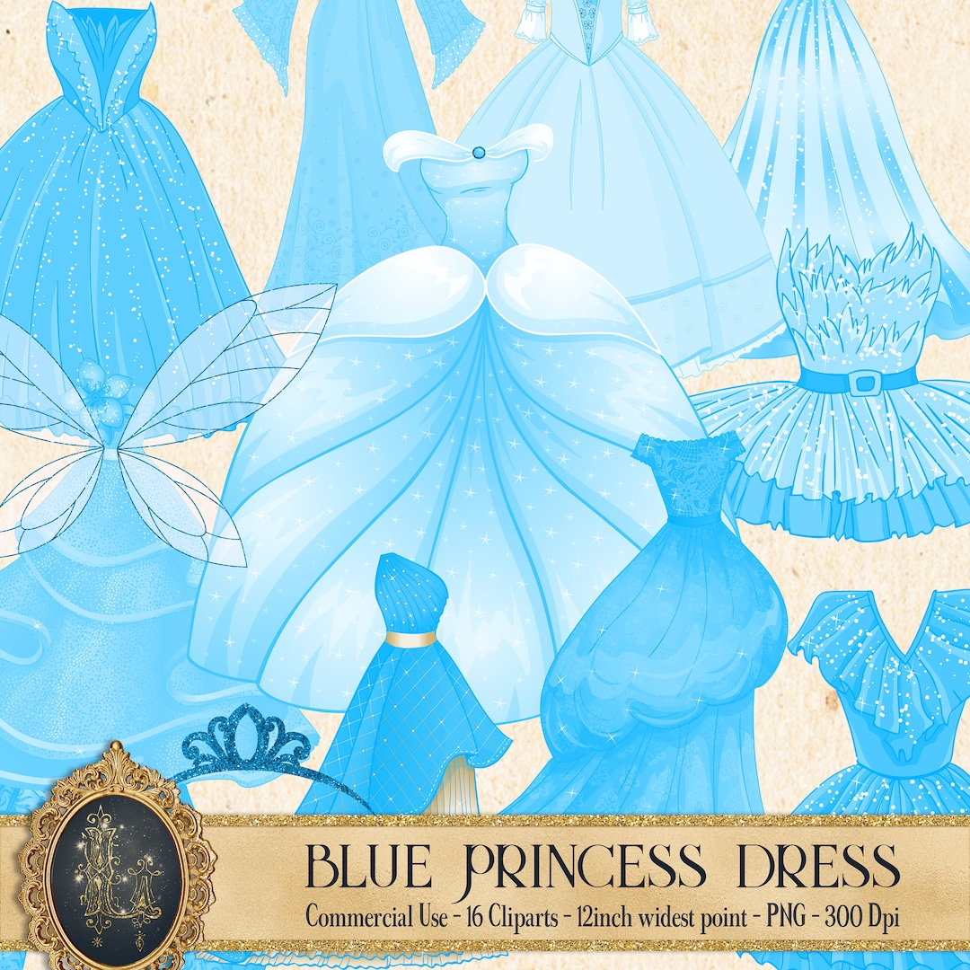 16 Blue Princess Dress Clip Arts, Princess, Baby Shower, Birthday ...