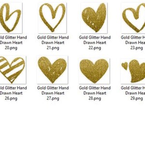30 Gold Glitter Hand Drawn Heart Clip Arts 300 Dpi Instant Download ...
