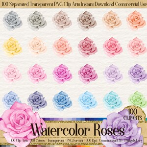 100 Hand Painted Watercolor Vintage Rose Clipart, Watercolor Clipart ...