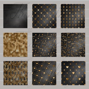 30 Black and Gold Valentine Heart Love Digital Papers 12 Inch 300 Dpi ...