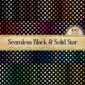 100 Seamless Black and Solid Star Pattern Digital Papers 12x12" 300 Dpi ...