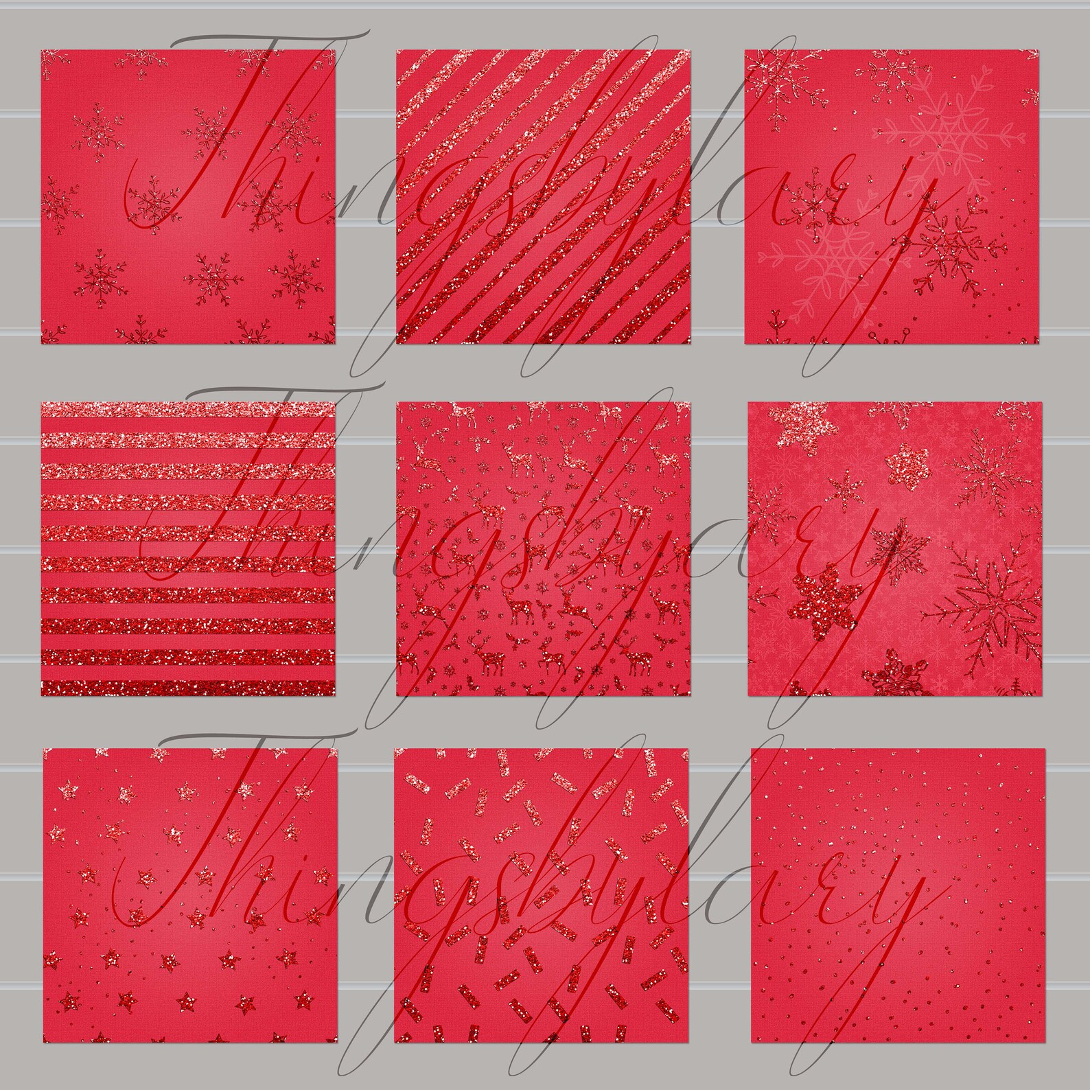 16 Red Glitter Christmas Digital Papers 12" 300 Dpi Instant Download ...