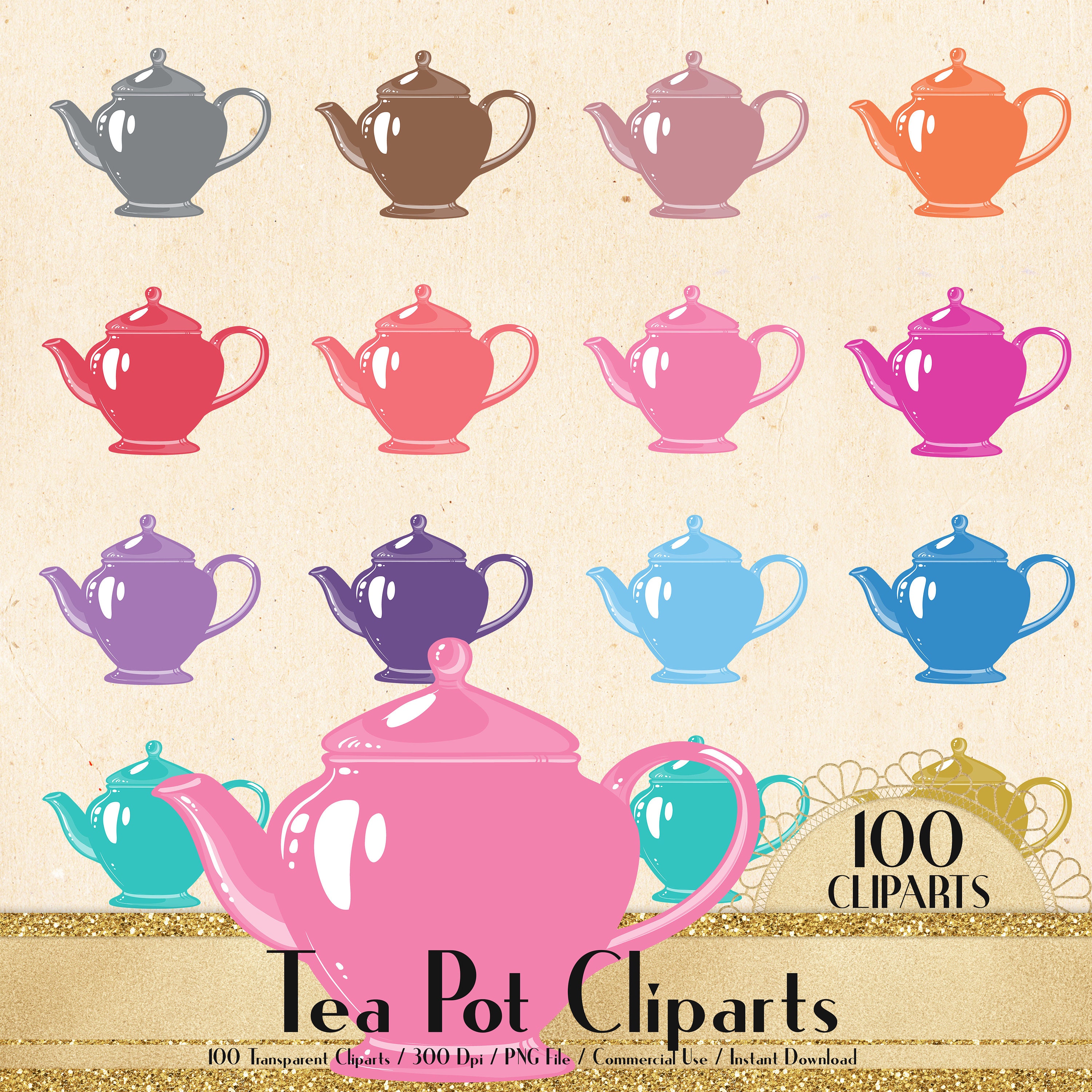 100 Tea Pot Cliparts Garden Party Cliparts Lovely Clipart | Etsy