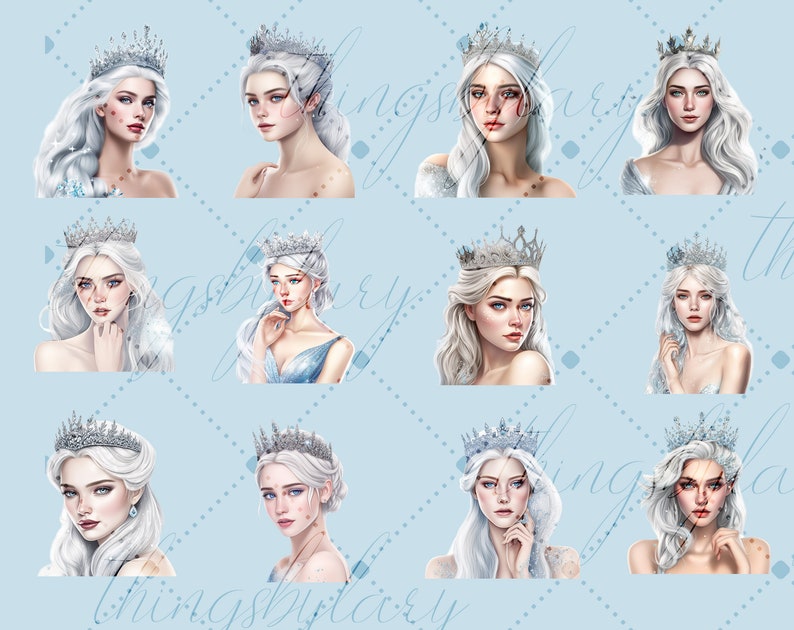 12 Watercolor the Snow Queen Portrait Transparent Images 300 - Etsy