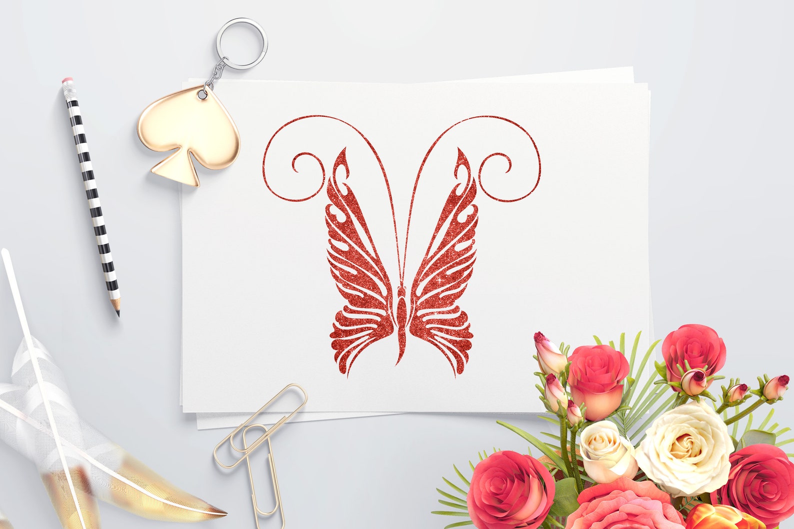 30 Living Coral Foil Glitter Butterfly Digital Images 300 Dpi | Etsy