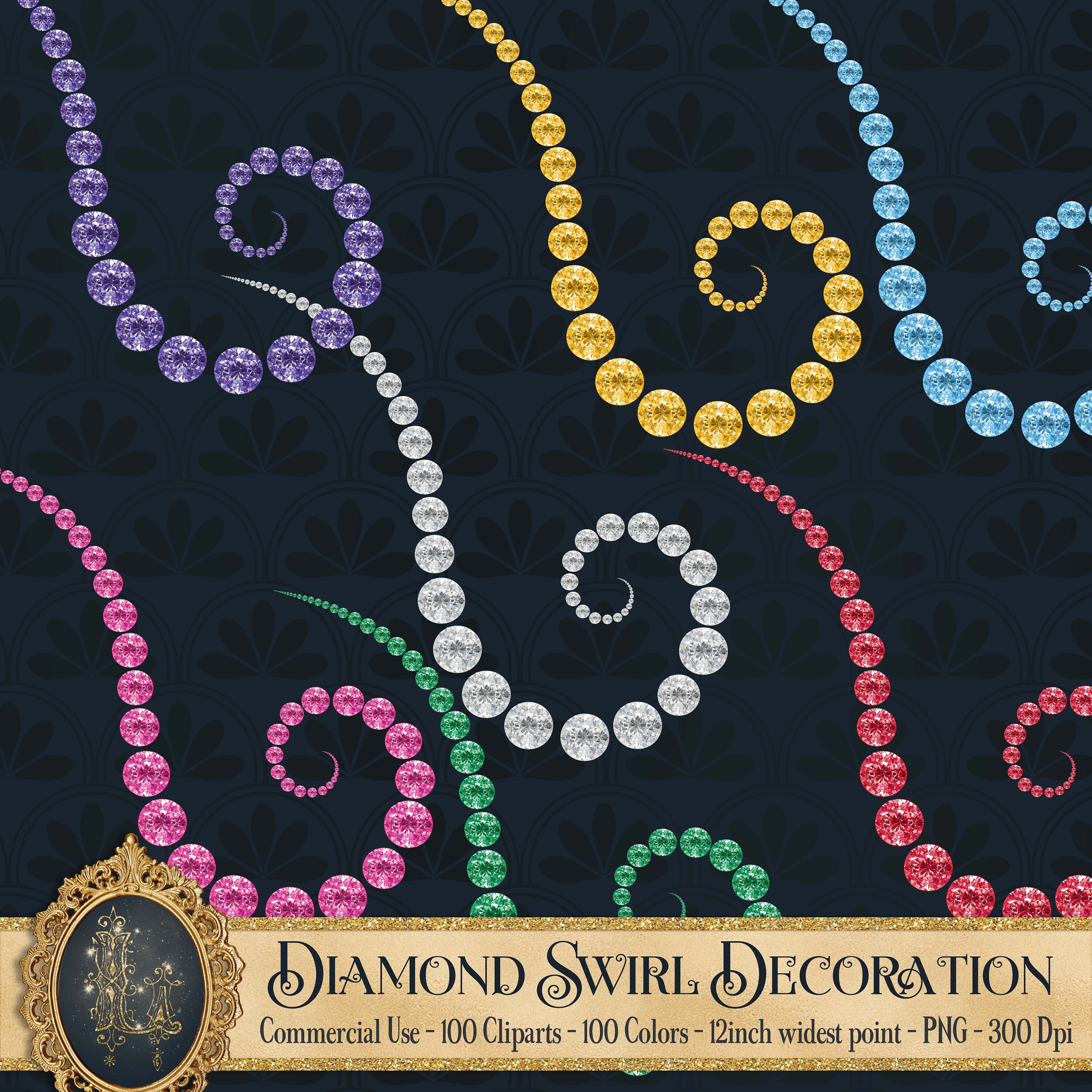 100 Diamond Swirl Flourish Cliparts, Ornament Clip Art, Glam Glitter ...