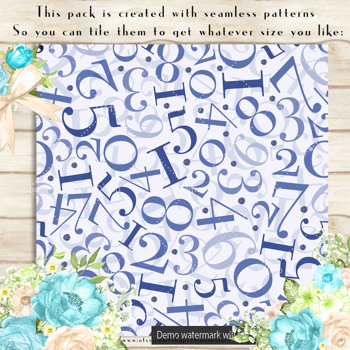 100 Seamless Number With Glitter Dot Papers in 12", Number Paper ...
