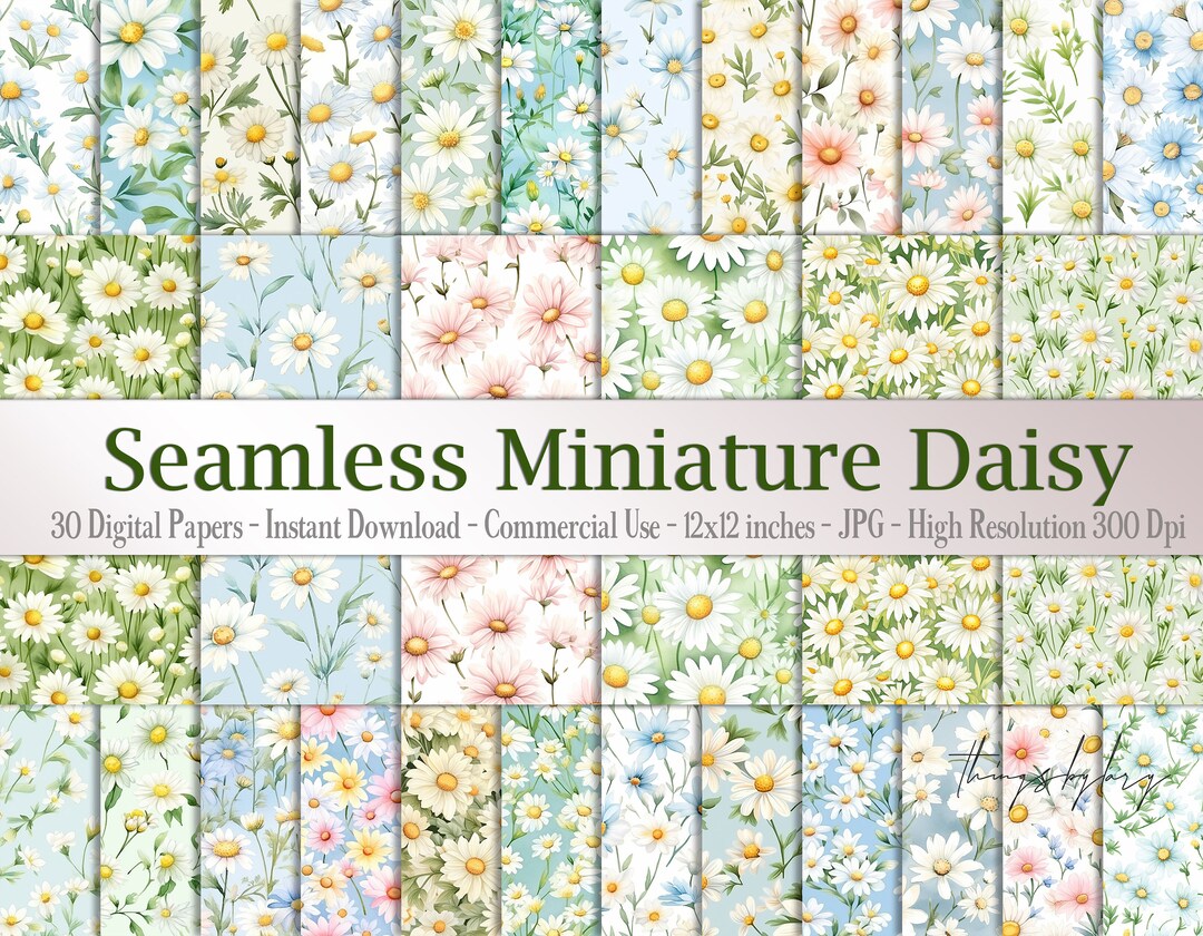 30 Seamless Watercolor Miniature Daisy Flower Digital Papers Digital ...