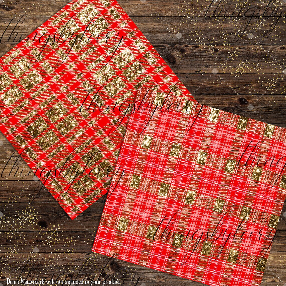 16 Luxury Gold and Red Glitter Plaid Tartan Digital Paper Pack - Etsy