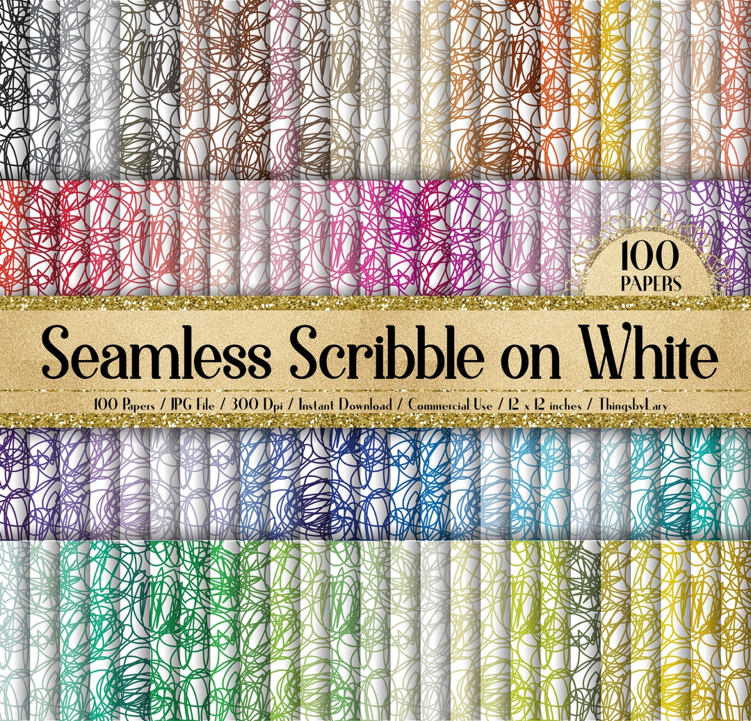 100 Seamless Scribble on White Digital Papers Commercial Use Hand Drawn ...