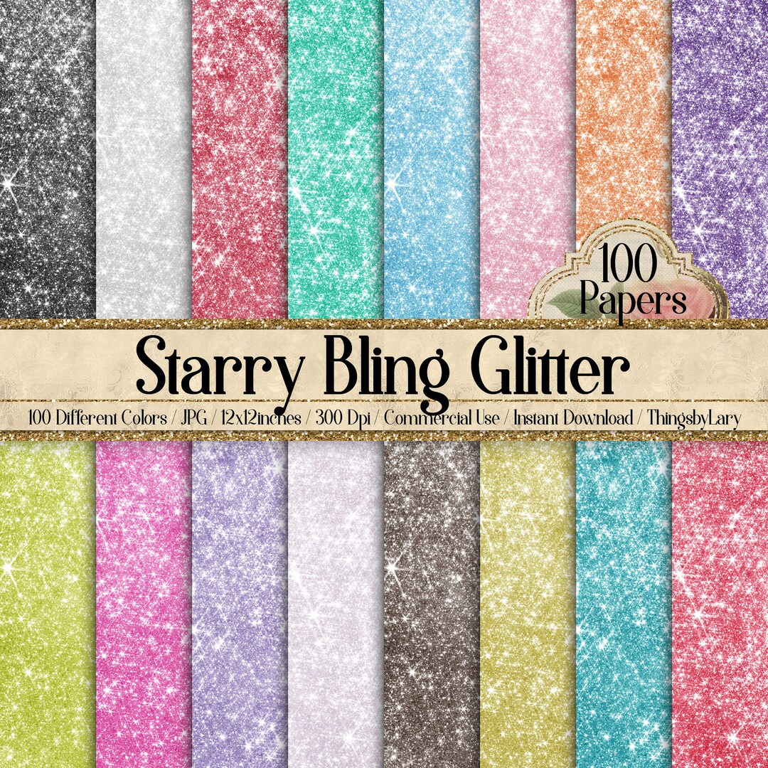 100 Starry Bling Glitter Digital Papers Commercial Use Star Bling Fairy ...