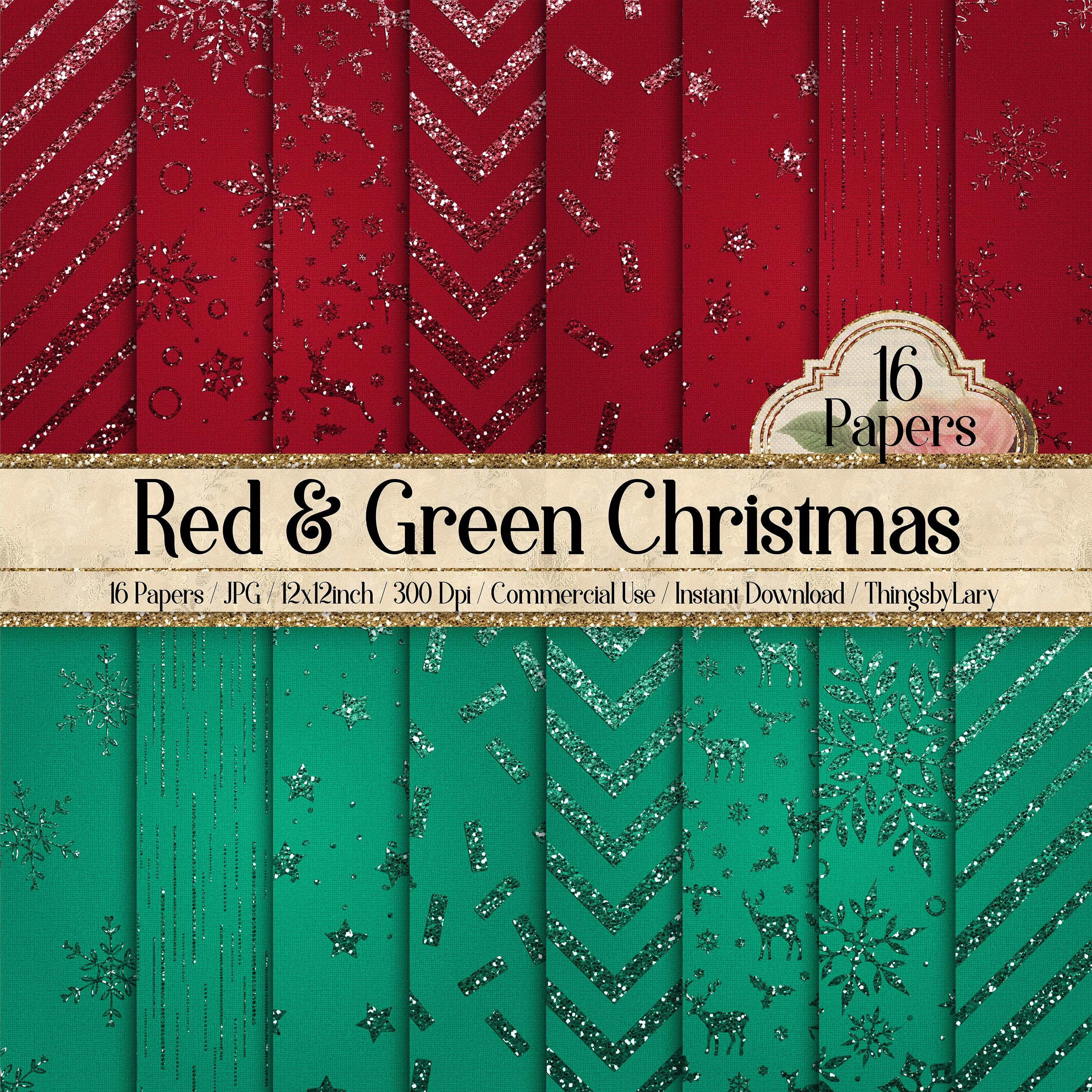 16 Red and Green Glitter Christmas Digital Papers 12 300 | Etsy