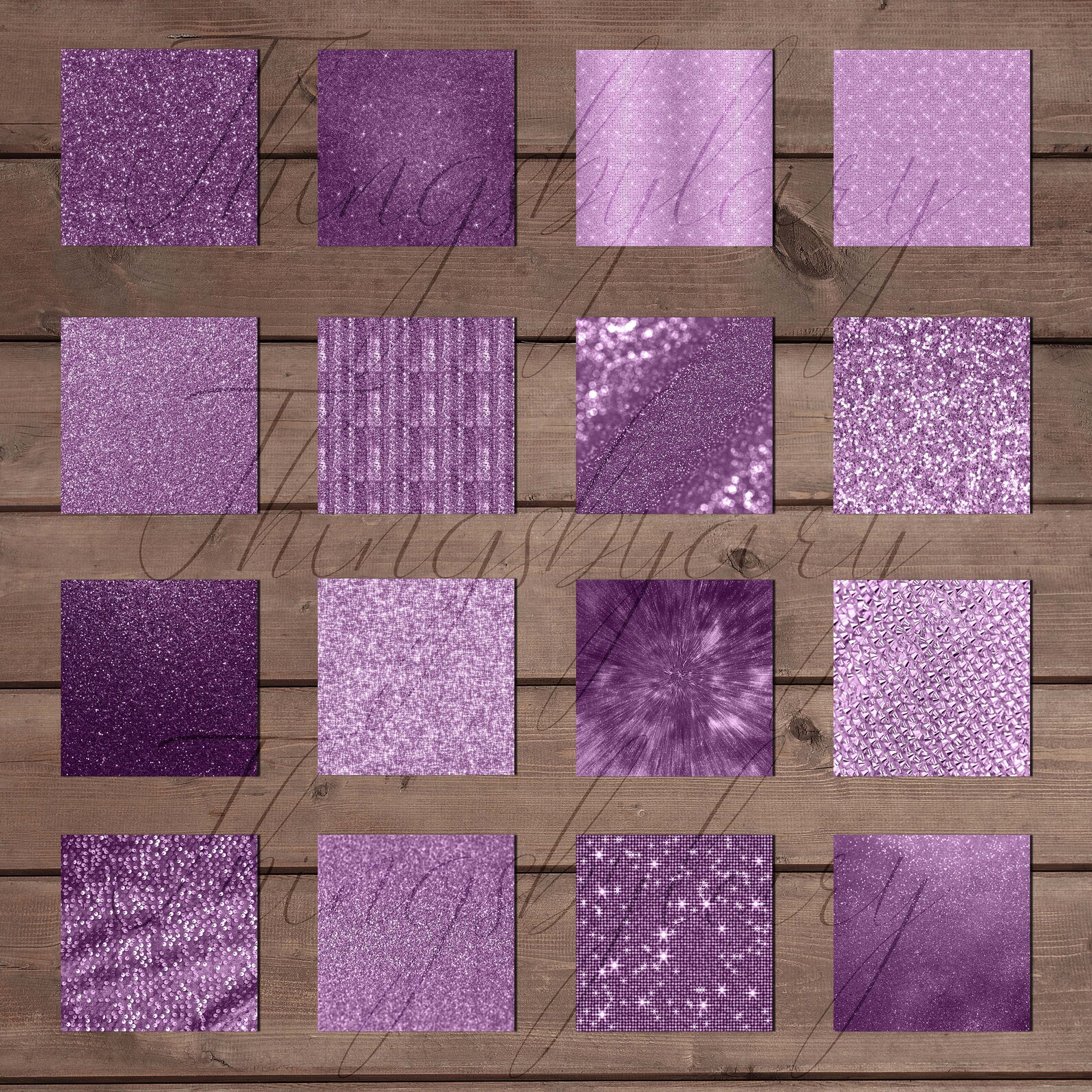 42 Amethyst Plum Glitter Sequin Digital Papers 12x12" 300 Dpi Planner ...