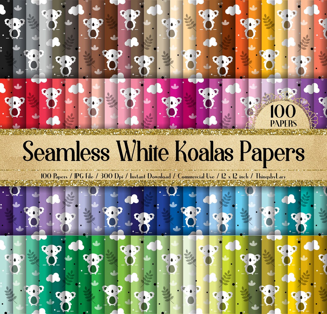 100 Seamless Cute Koalas Bear Digital Papers 12" 300 Dpi Commercial Use ...