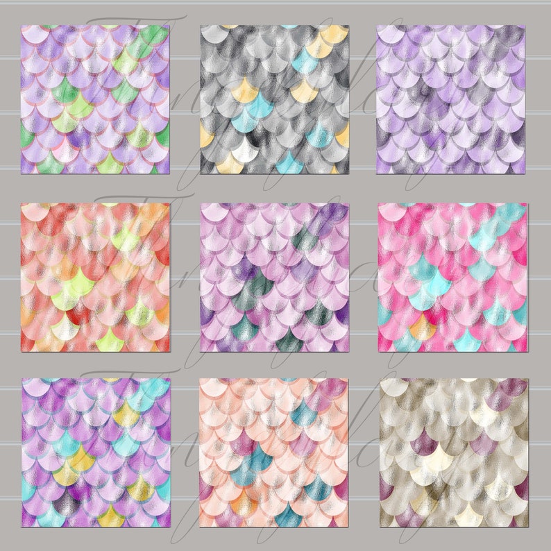 26 Seamless Foil Mermaid Dragon Fish Scale Digital Papers | Etsy