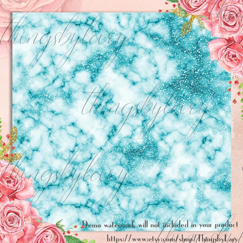 16 Teal Marble Papers, Teal Marble, Digital Marble Paper, Glitter ...