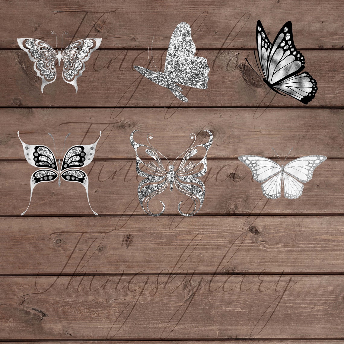 30 Metallic Silver Foil and Glitter Butterfly Digital Images - Etsy