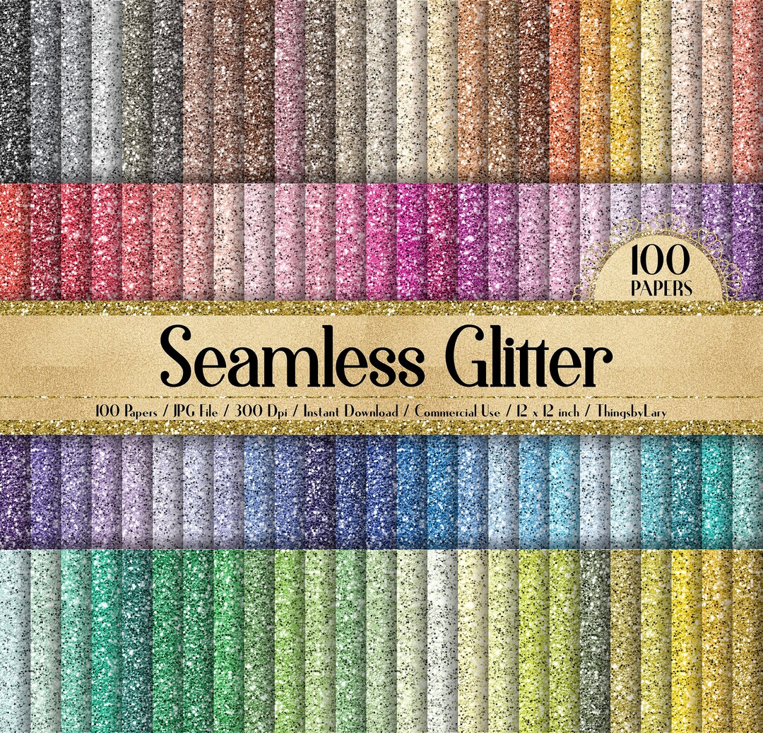 100 Seamless Glitter Digital Papers 12x12" 300 Dpi Planner Paper ...