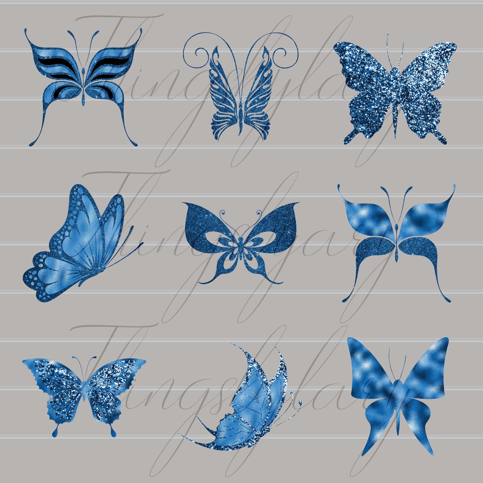 30 Royal Blue Foil and Glitter Butterfly Digital Image 300 Dpi - Etsy