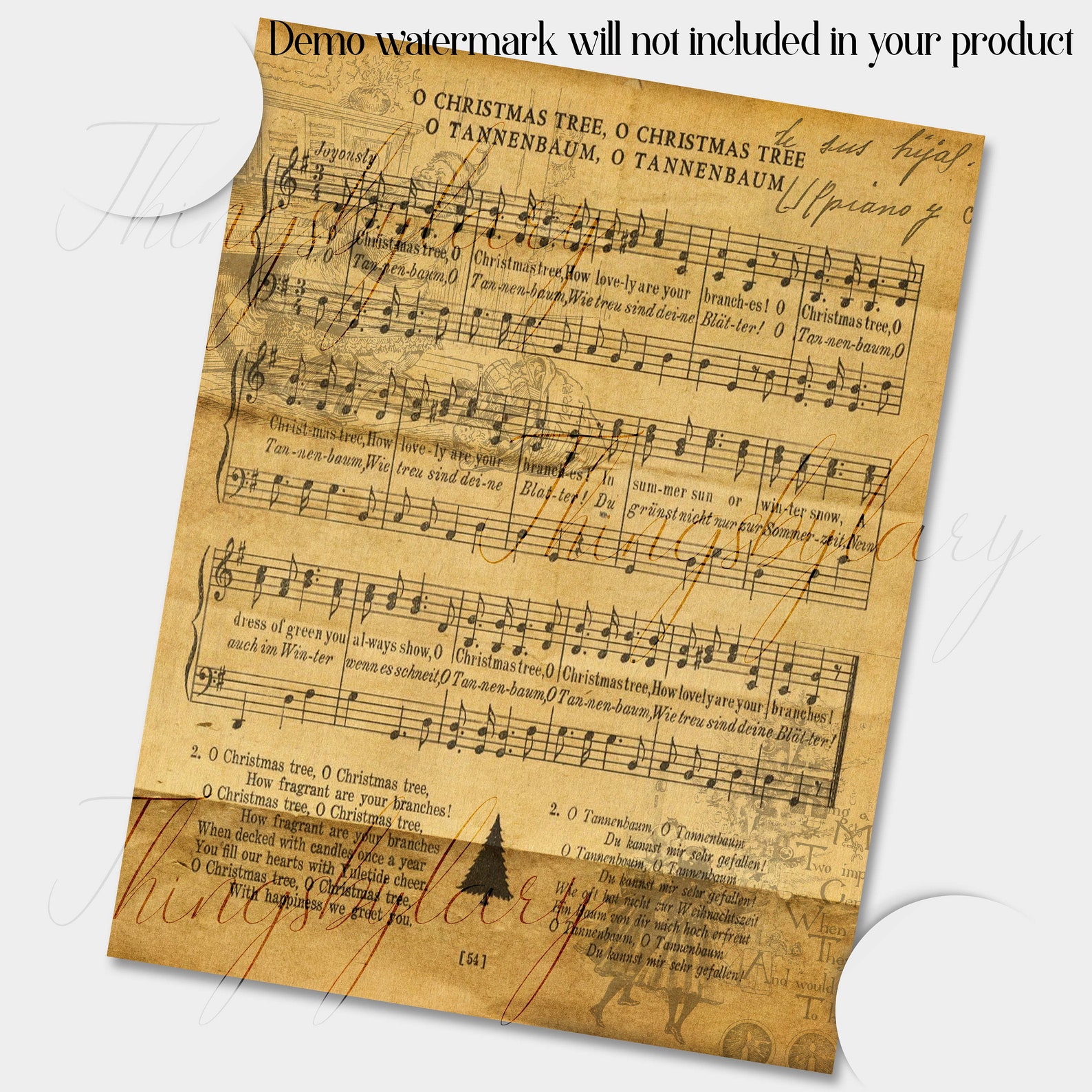 16 Vintage Christmas Music Sheet Digital Papers 8.5x11 Christian Hymns ...