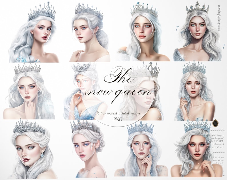 12 Watercolor the Snow Queen Portrait Transparent Images 300 - Etsy