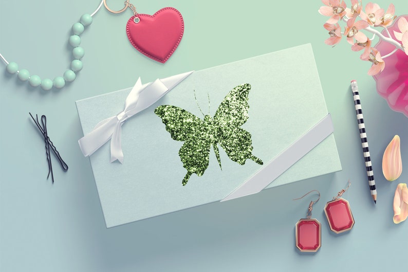 30 Greenery Foil and Glitter Butterfly Digital Images 300 Dpi - Etsy