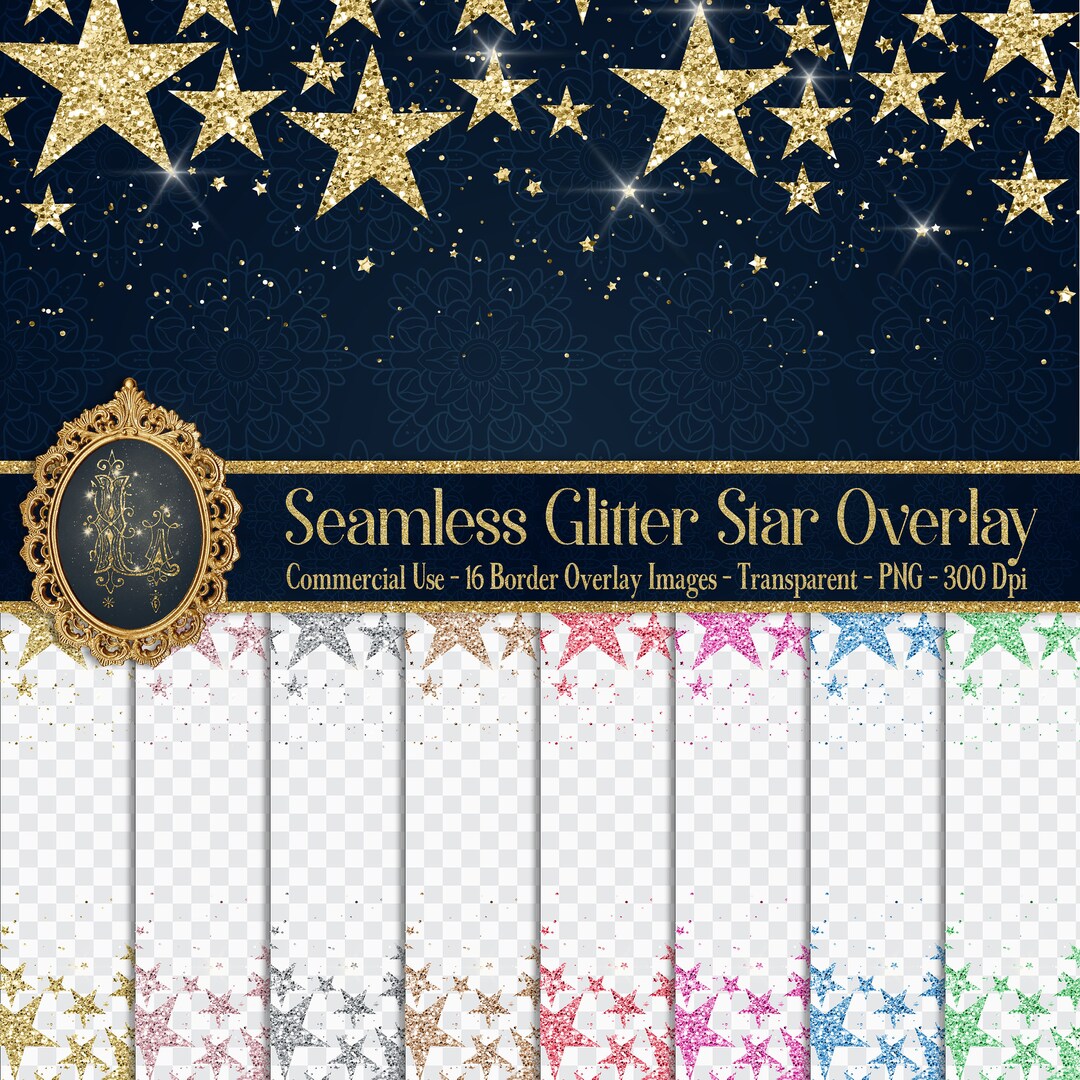 16 Seamless Glitter Star Overlay Images, 16 Colors Gold Silver Pink Red ...