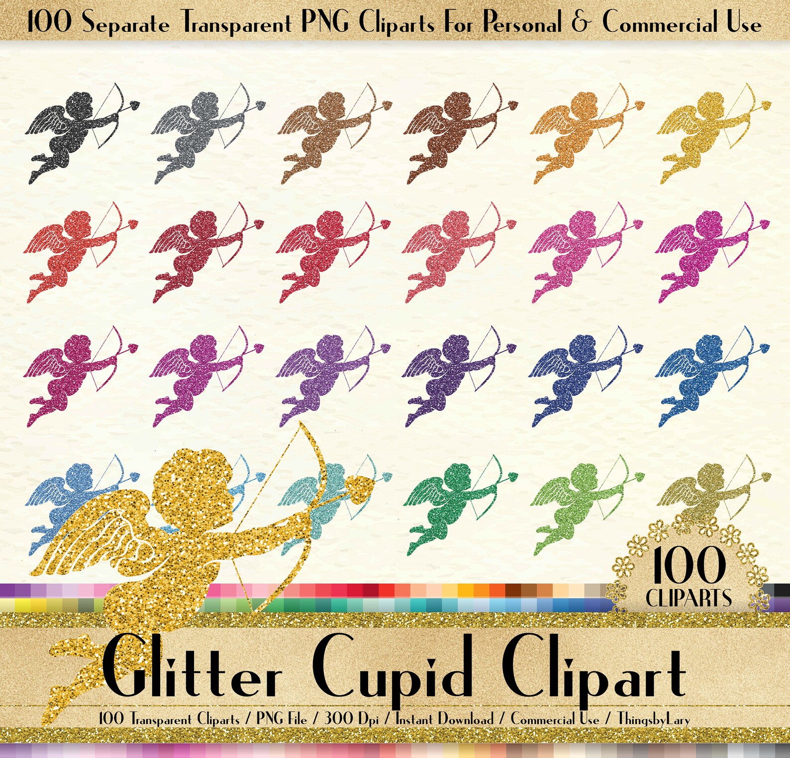 100 Glitter Cupid Love Clipart, Love Digital Clip Art, Valentine ...