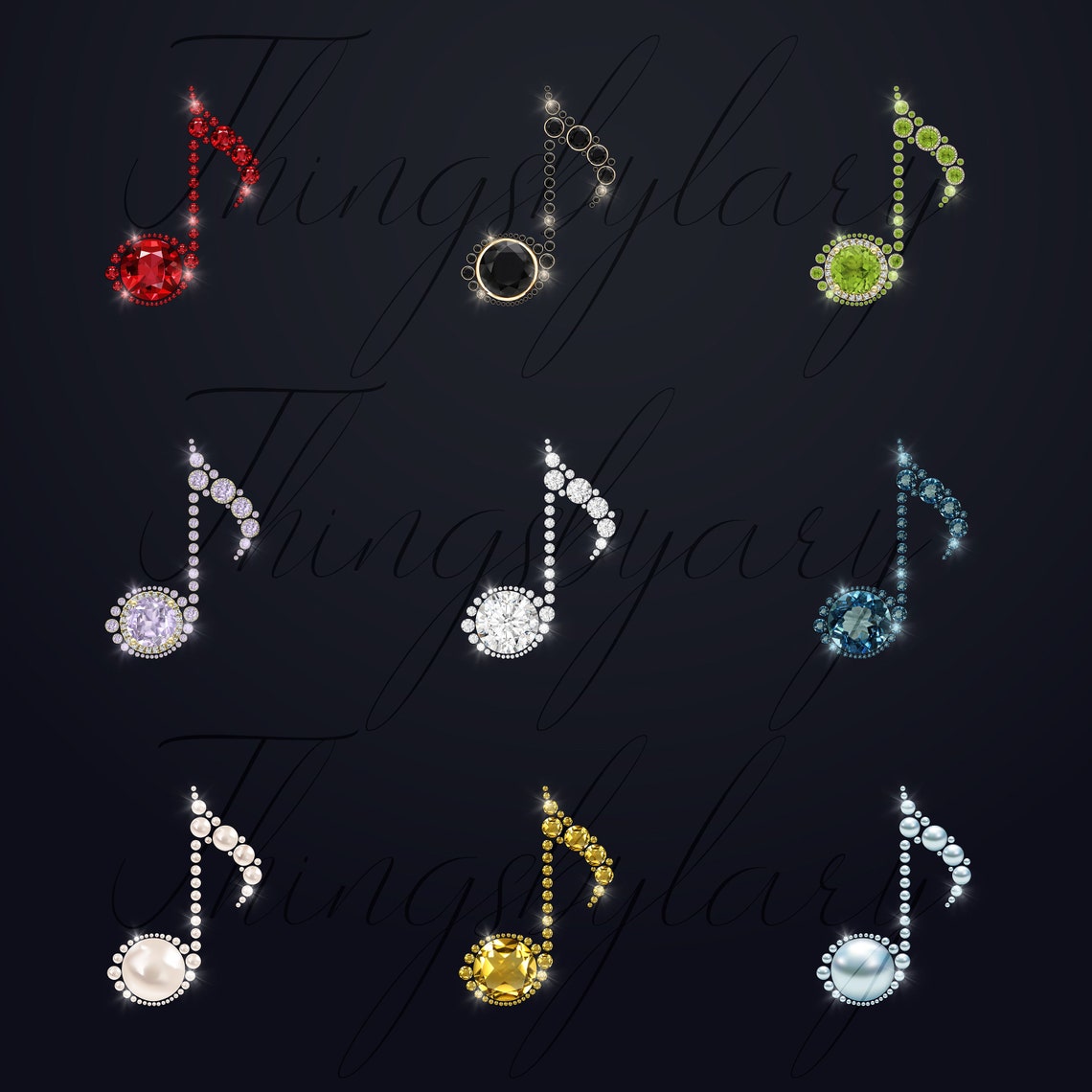 81 Diamond and Pearl Musical Symbols Digital Images 300 Dpi - Etsy