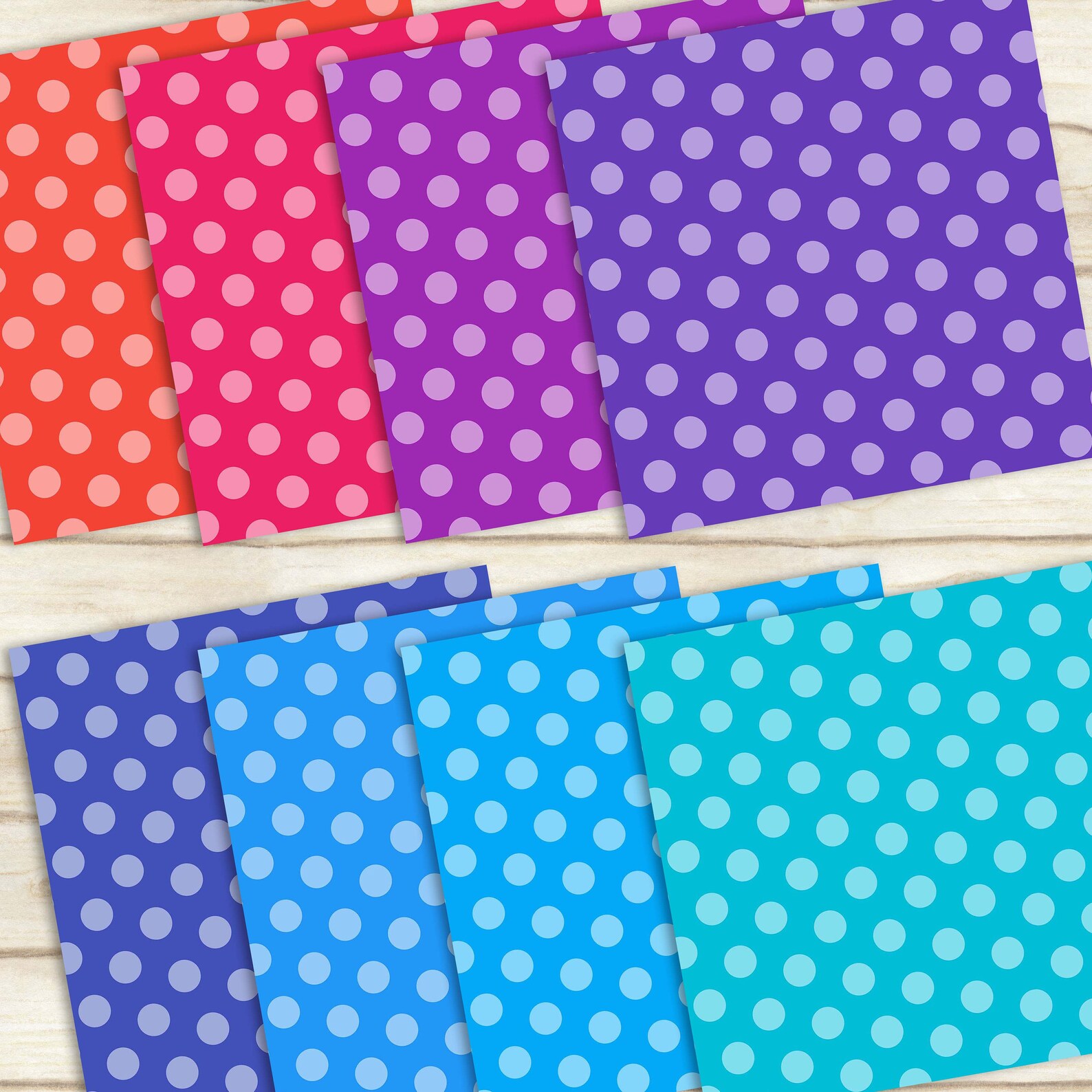 254 Rainbow Tinted Polka Dot Pattern Papers in 12 X 12 Inch 300 Dpi ...
