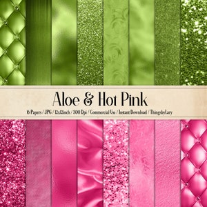 16 Luxury Aloe and Hot Pink Digital Paper Pack, Commercial Use, Luxury ...