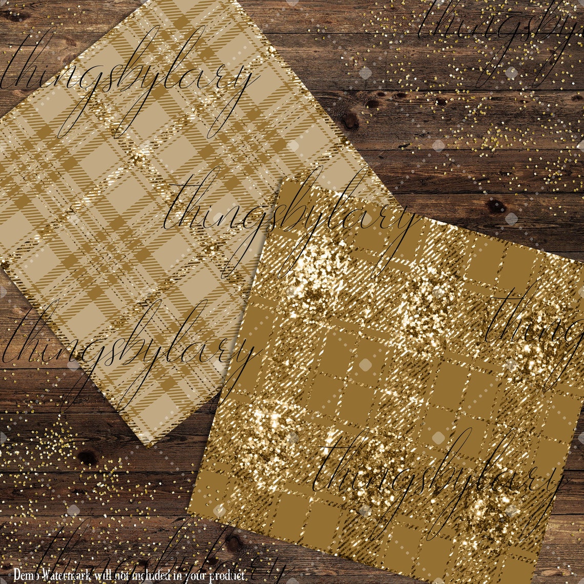 16 Antique Gold Glitter Plaid Tartan Digital Paper Pack 12inch | Etsy