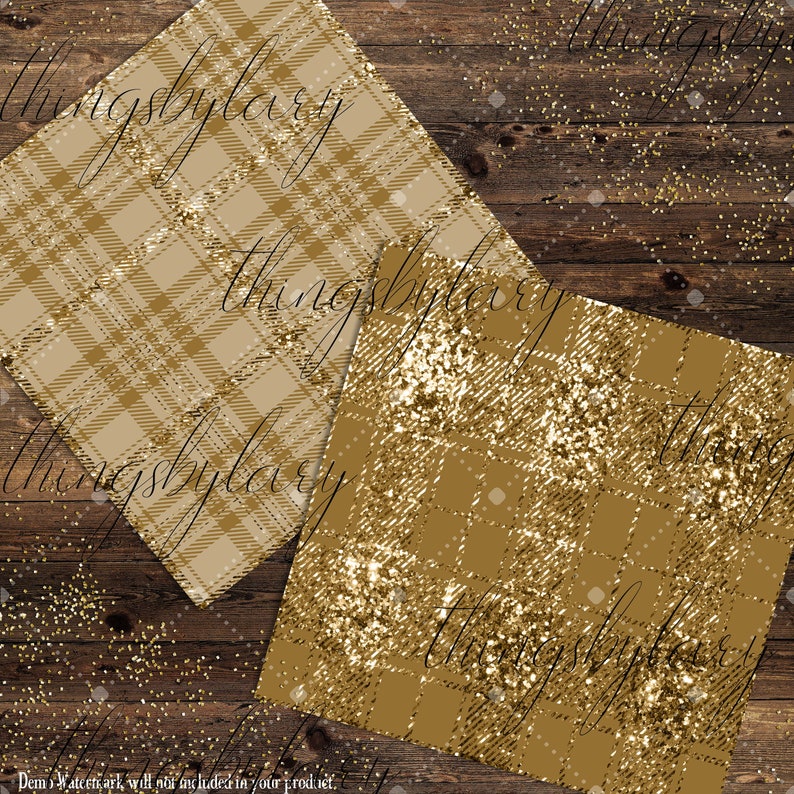 16 Antique Gold Glitter Plaid Tartan Digital Paper Pack 12inch | Etsy