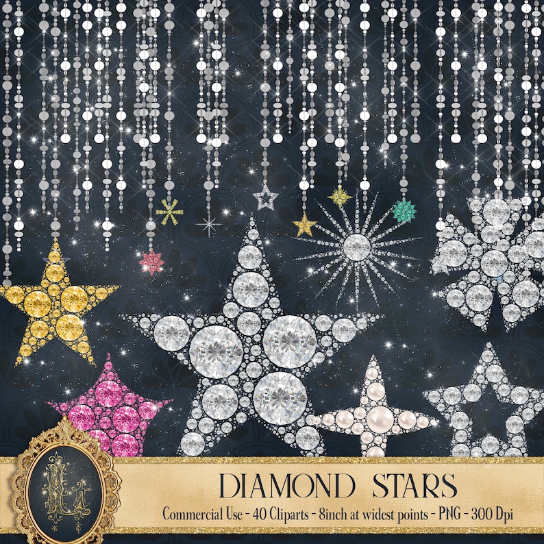 40 Diamond and Pearl Star Cliparts 300 Dpi Instant Download - Etsy