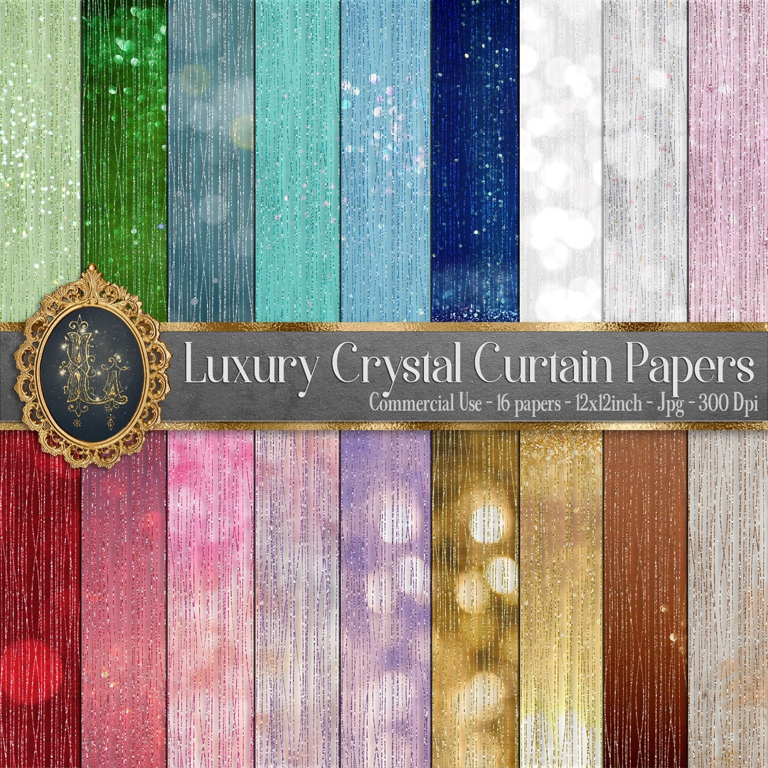 18 Luxury Crystal Curtain Digital Papers 12x12" 300 Dpi Planner Paper ...