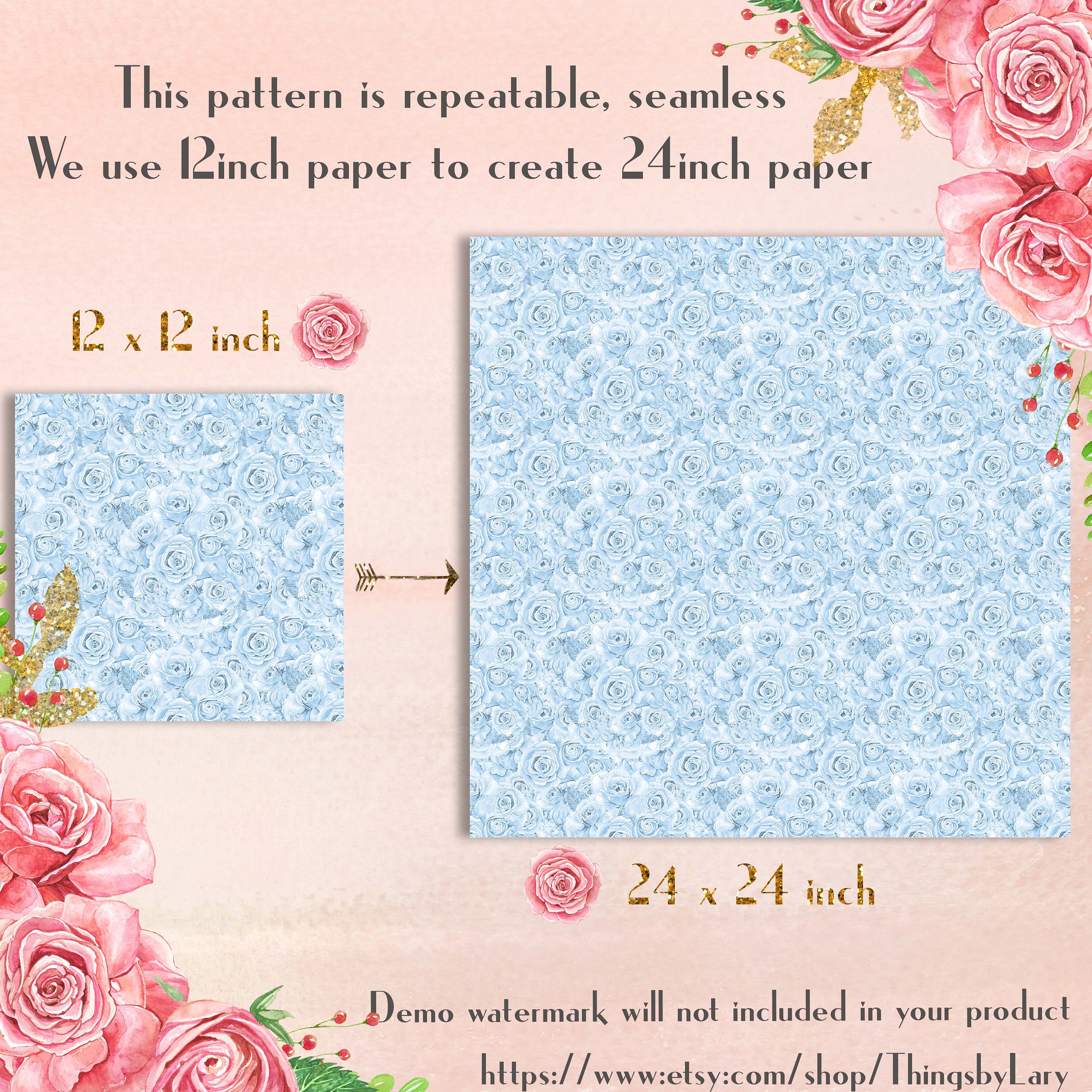 100 Seamless Watercolor Rose Bouquet Papers 12 Inch 300 Dpi Commercial ...